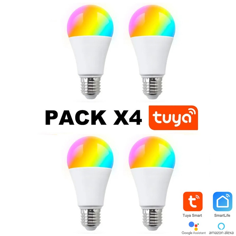 KIT x 4 Lamparas LED TUYA Smart Wi-Fi RGB+W 9W Luz Fría HOGAR DOMÓTICA ...